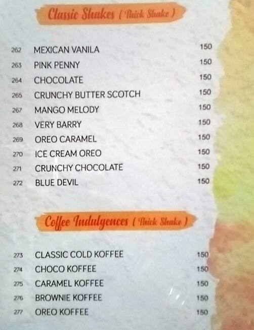 Menu at Ice Magic, Hyderabad