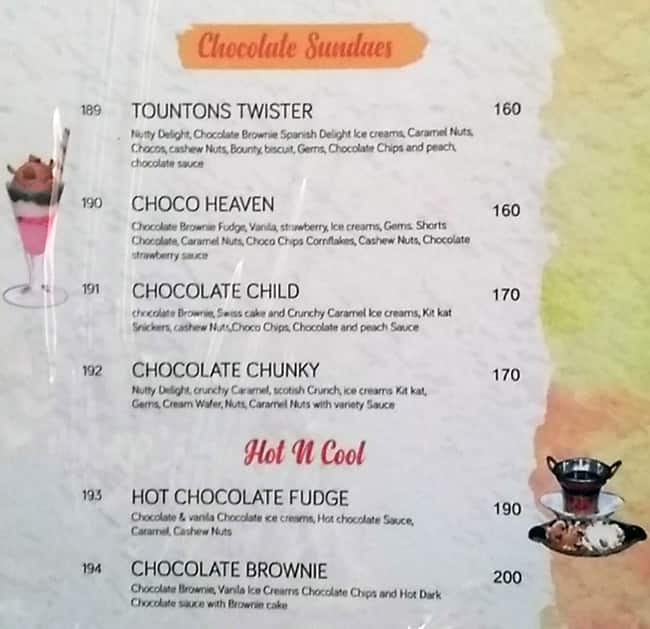 Menu at Ice Magic, Hyderabad