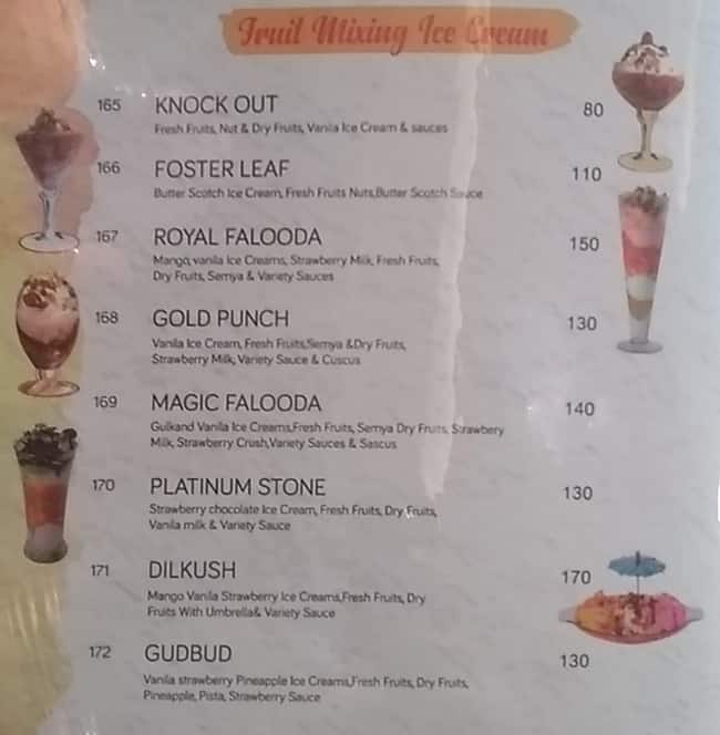 Menu at Ice Magic, Hyderabad