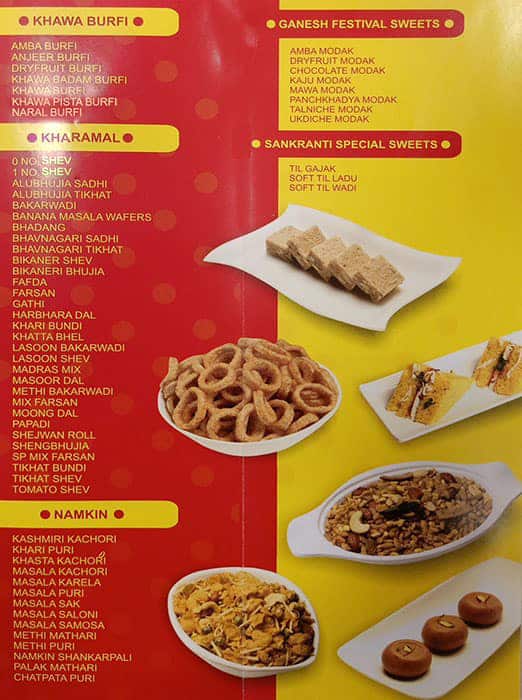 Menu of Kaka Halwai, Budhwar Peth, Pune