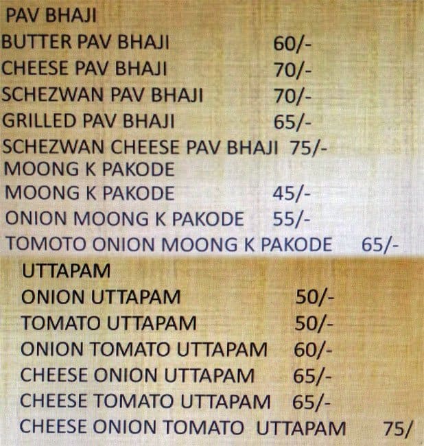 Menu at Tom N Jerry, Indore
