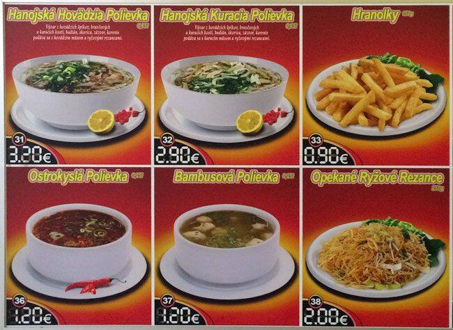 Menu at Azia Bistro Hanoi restaurant, Bratislava