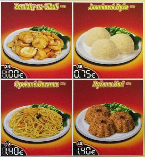 Menu at Azia Bistro Hanoi restaurant, Bratislava