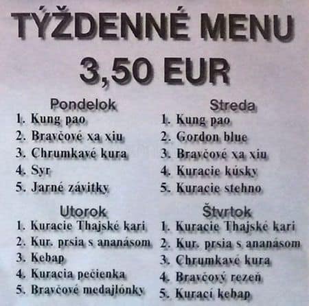 Menu at Azia Bistro Hanoi restaurant, Bratislava