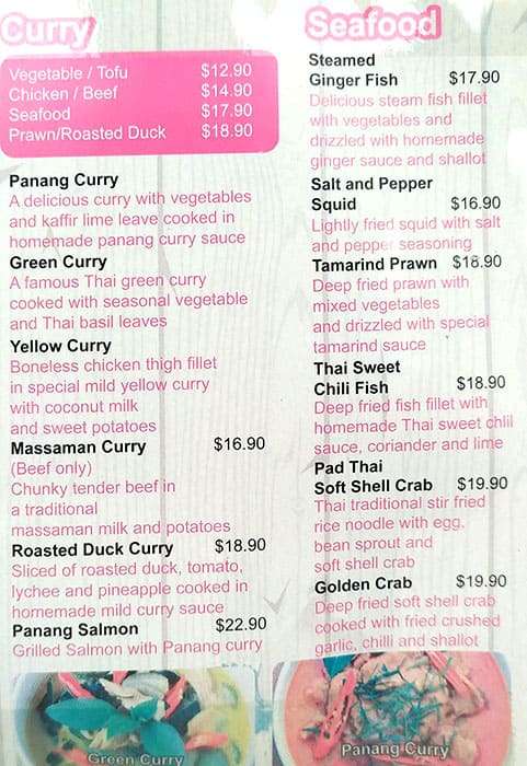 Carta de comida rápida Quick Thai, Parramatta