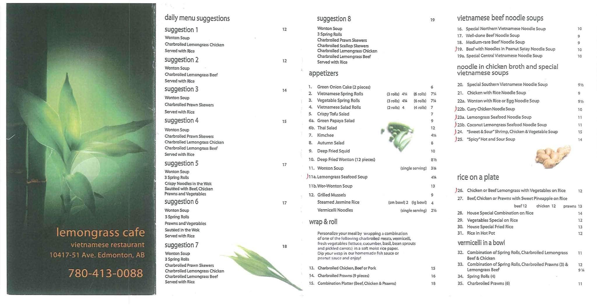 Menu At Lemongrass Cafe Edmonton