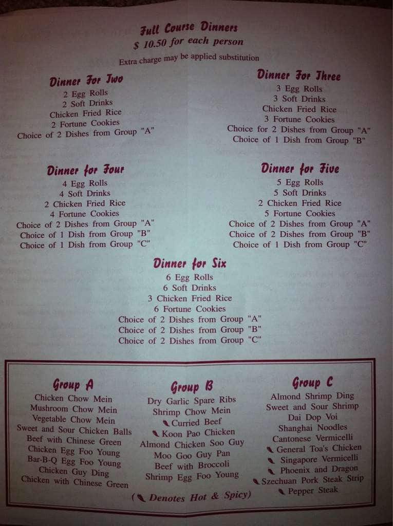 Menu at Shanloon Restaurant, Pembroke