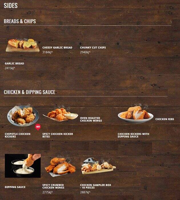 Menu at Domino's restaurant, Emerton