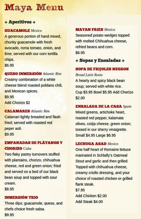 Menu at Maya Cafe, Maplewood