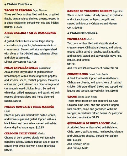 Menu at Maya Cafe, Maplewood