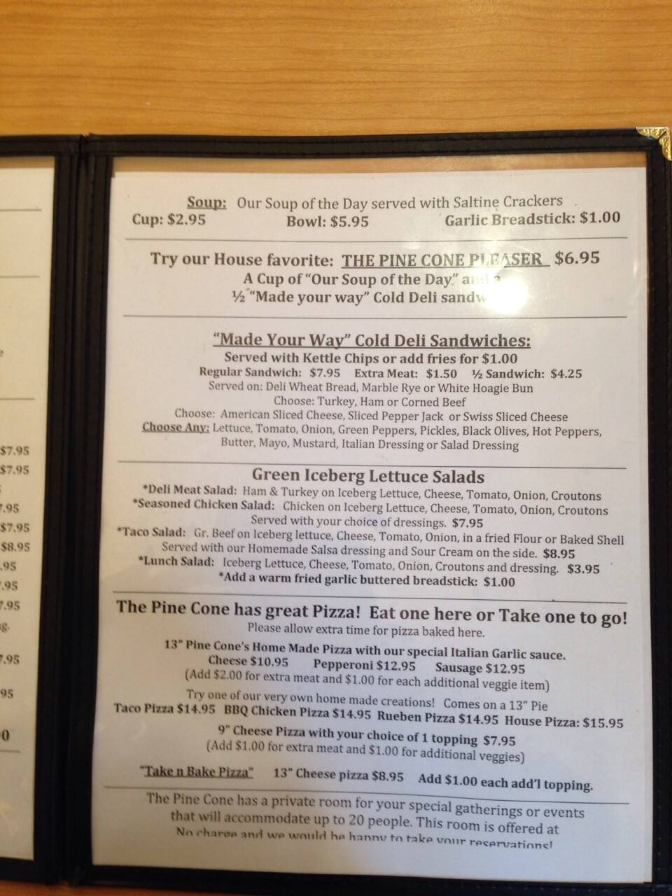 Menu at Pine Cone Soup & Sandwich Cafe, Marcell