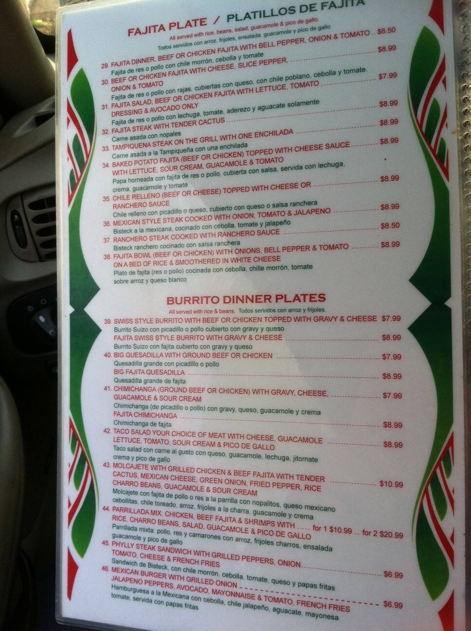 Menu at Lindo Mexico Restaurant, Tyler