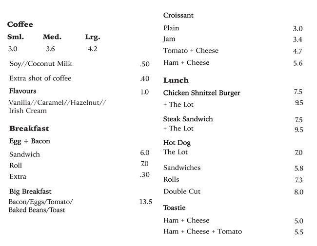 Menu at Lunch On King William restaurant, Adelaide