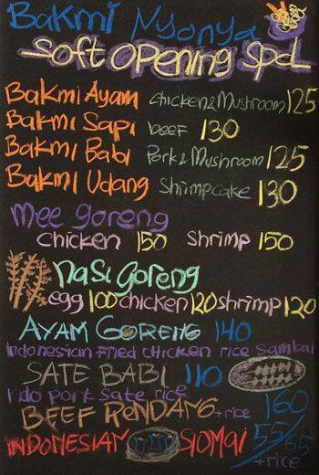 Menu at Bakmi Nyonya, Quezon City, Maginhawa 101