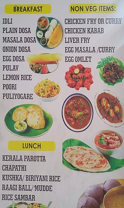 Menu of Bangalore Food House, Thippasandra, Bangalore