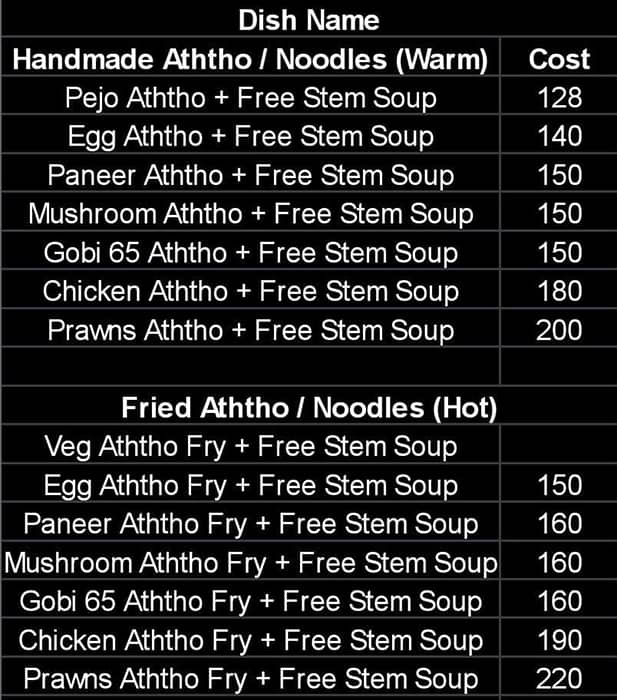 Menu of Nambi Aththo Kadai, Arrapalayam, Madurai