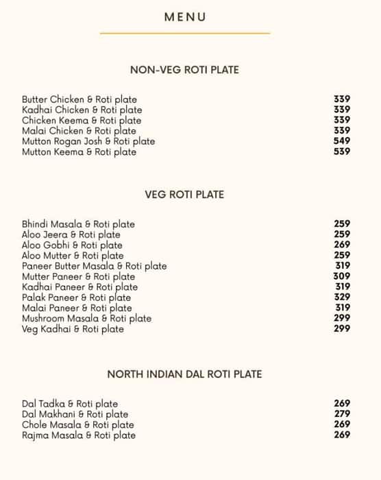 Menu of Roti Palace, Malkajgiri, Secunderabad