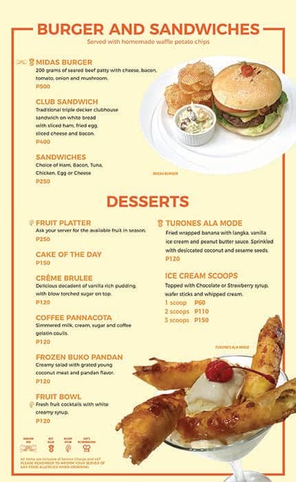 Menu at Midas Hotel and Casino cafe, Pasay