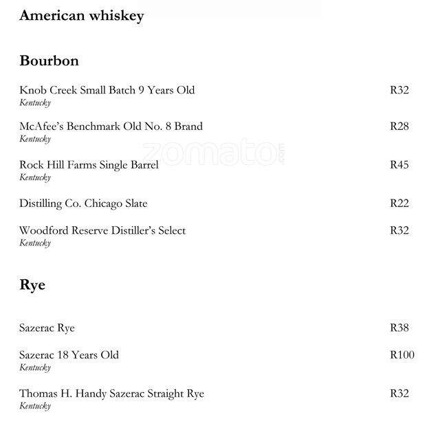 Menu at The Roundhouse and The Rumbullion restaurant, Cape Town