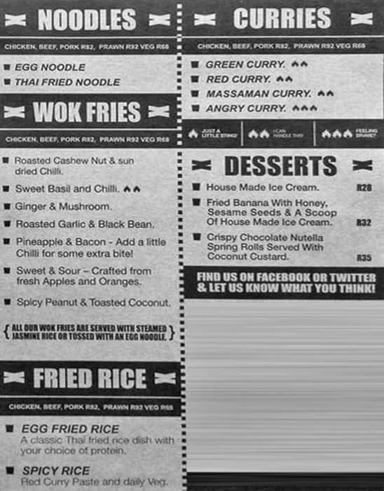 Menu at The Wok Box restaurant, Durban