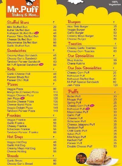 Menu at Mr.Puff, Ahmedabad, Bhuyangdev Cross Road