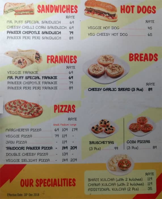 Menu at Mr. Puff, Ahmedabad