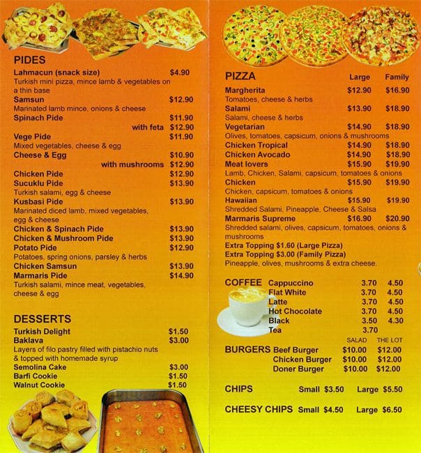 Menu at Marmaris Cafe, Hamilton Hill