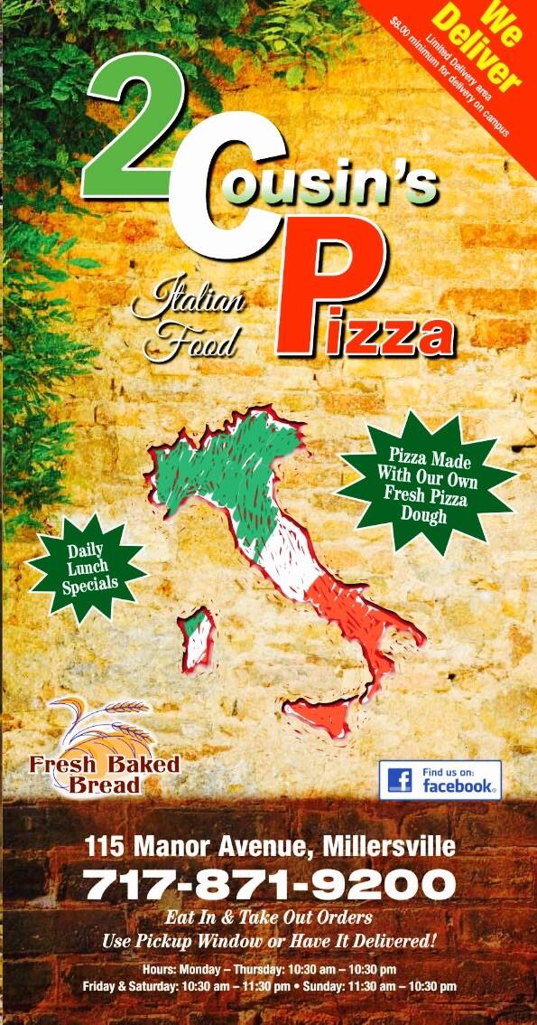 Menu at Two Cousins Pizza Millersville pizzeria, Millersville