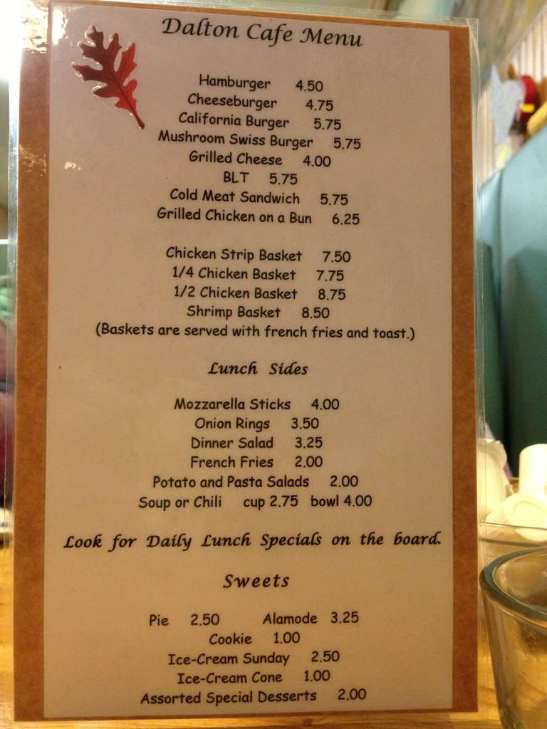 Menu at Dalton Cafe, Dalton
