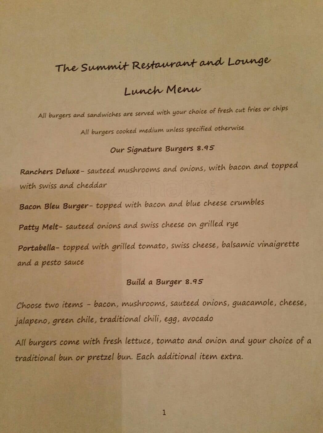 Menu at The Summit Restaurant - Home of Mamaw's Kitchen, Lander