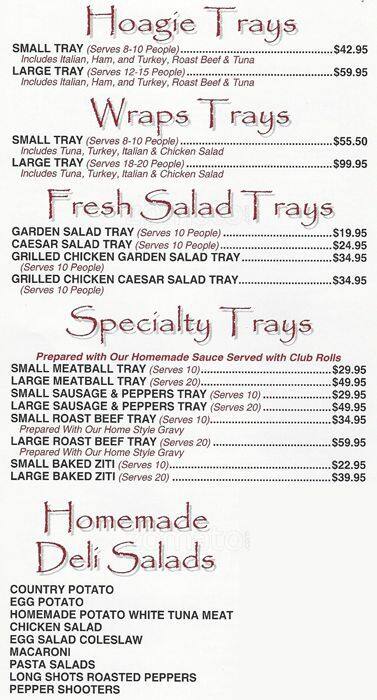 Carta de Warminster Deli, Hatboro, 275 E County Line Rd