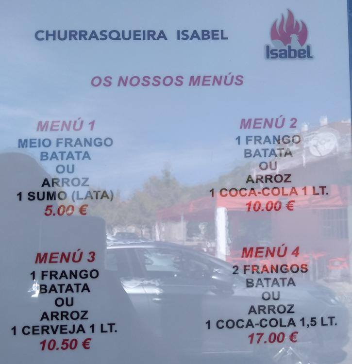 Carta de Churrasqueira Isabel, Lisboa