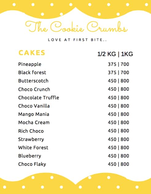 Menu at The Cookie Crumbs, Noida, B-211