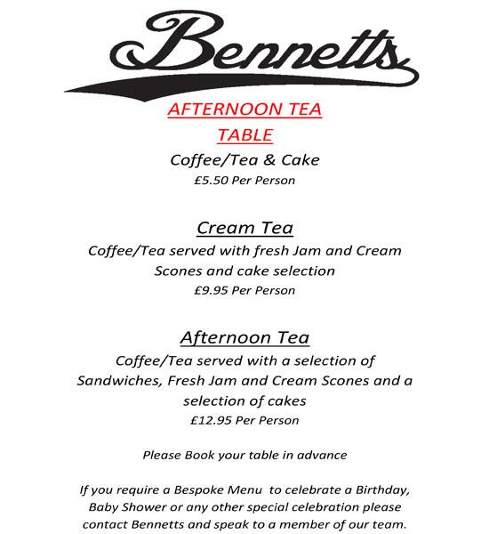 Menu at Bennetts Hotel, Paradise Restaurant and Bar, Nottingham