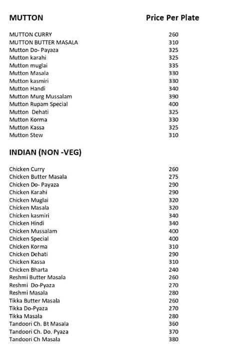 Menu of Rupam Fast Food & Restaurant, Rajendra Nagar, Patna
