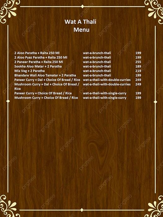 Menu of Wat-A-Thali, Crossing Republik, Ghaziabad