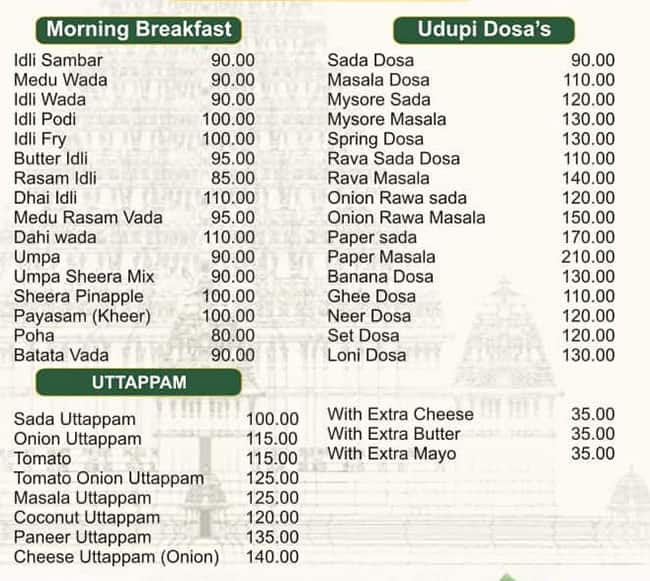 Menu of Udupi Cafe, Khopat, Thane West, Thane