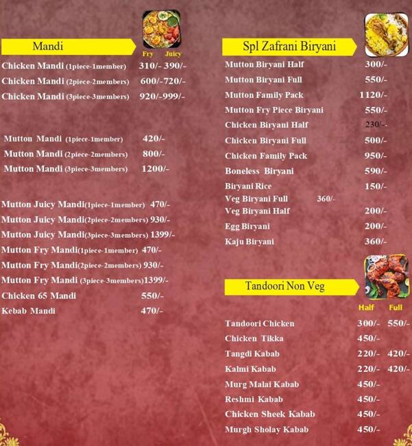 Menu of Royal Family Restaurant, Chanda Nagar, Hyderabad