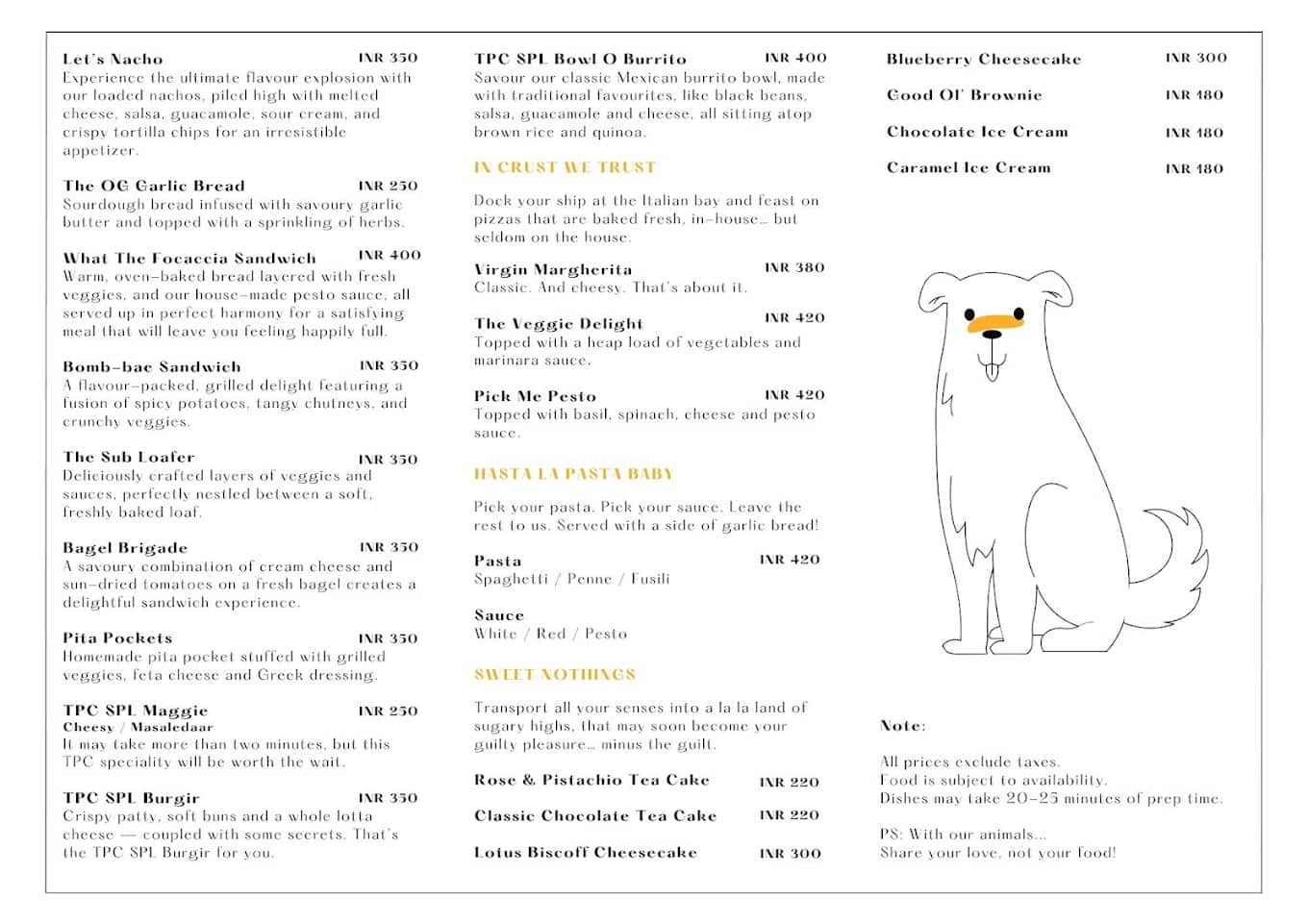 Menu of The Pet Cafe Pune, Koregaon Park, Pune