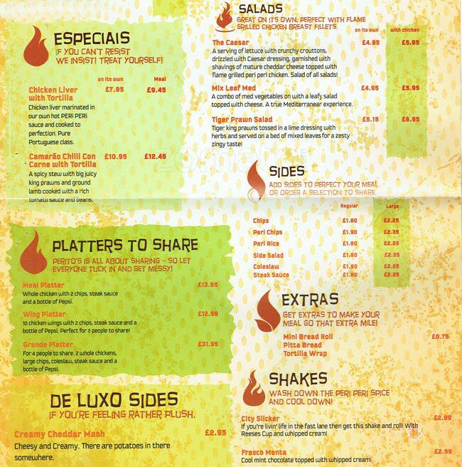 Menu at Peritos Express restaurant, Manchester, 123 Burton Road