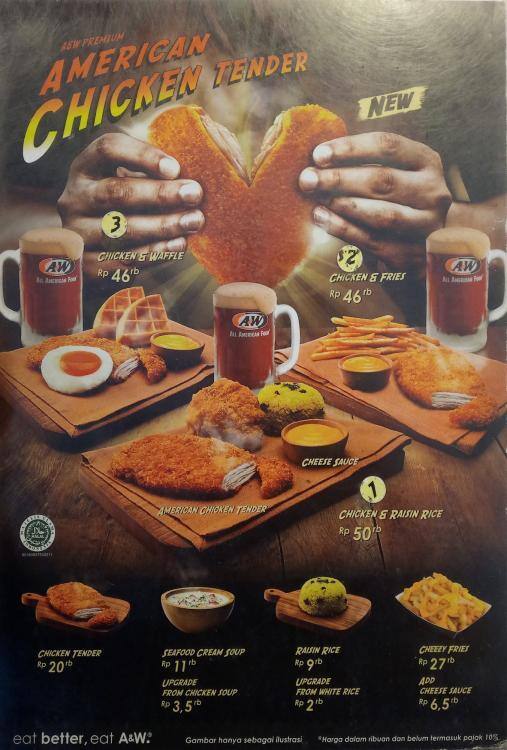 Menu at A&W restaurant, Jakarta, Mangga Dua Mall