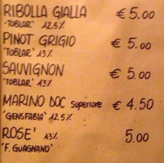 Menu at Barzilai, Rome, Via Panisperna