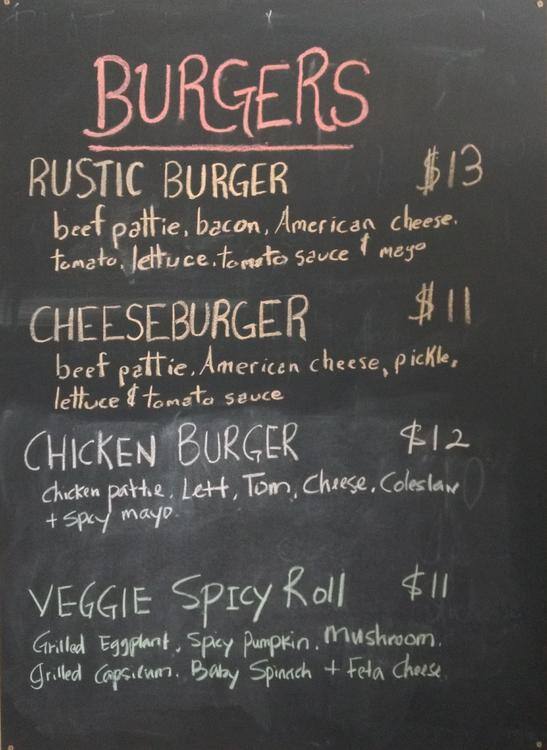 Menu at The Rustic Table cafe, Camberwell