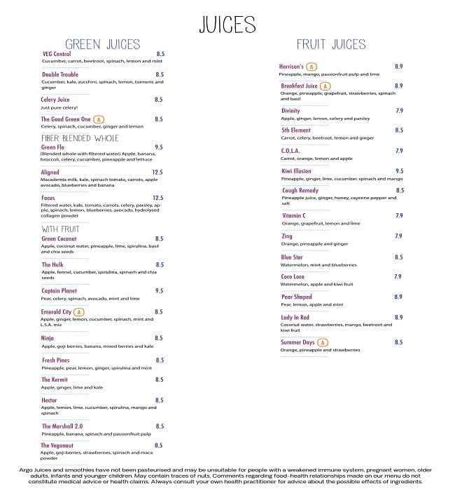 Menu at Argo on the Parade cafe, Norwood