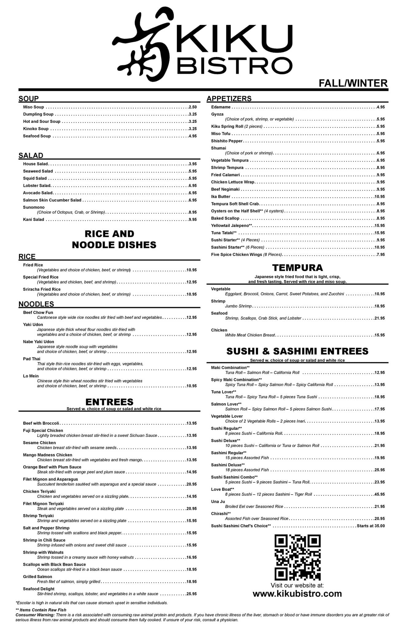 Menu at Kiku Bistro restaurant, Minneapolis