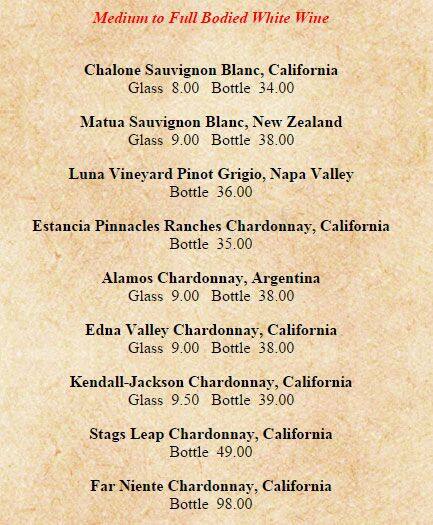 Menu at Michelino's restaurant, San Antonio