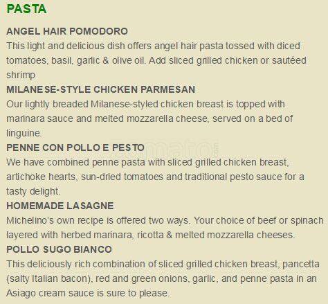 Menu at Michelino's restaurant, San Antonio