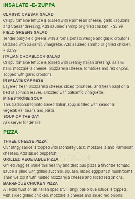 Menu at Michelino's restaurant, San Antonio
