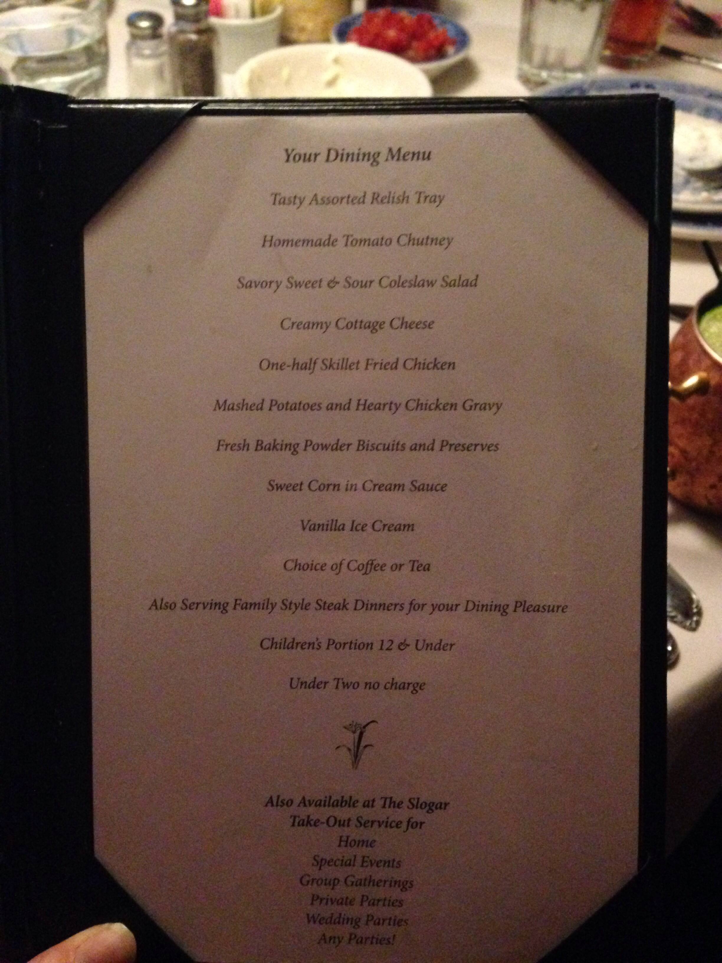 Menu at The Slogar restaurant, Crested Butte