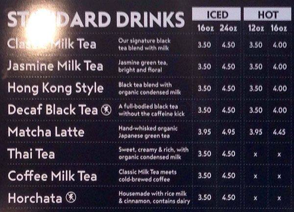 Boba Drink Menu